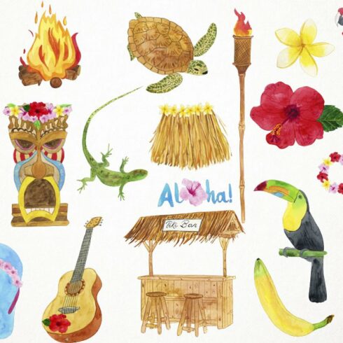Watercolor Luau Clipart | Master Bundles