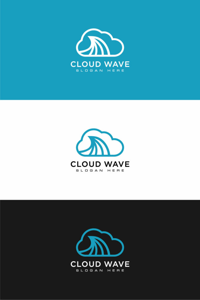 cloud wave logo vector line style - MasterBundles