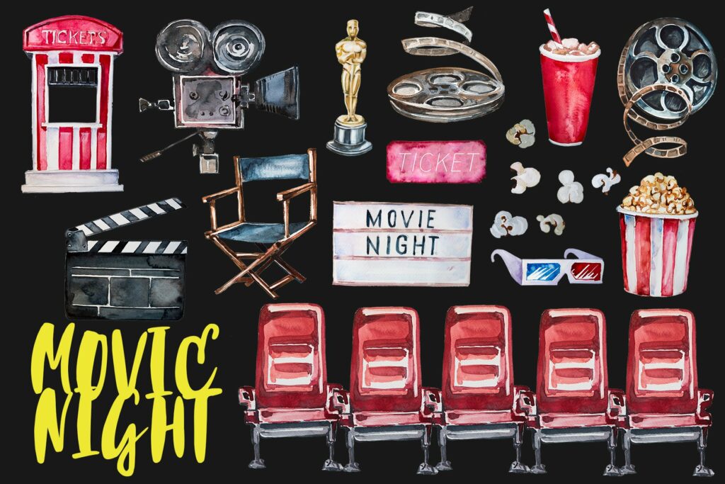 Watercolor Movie Night Clipart Set – MasterBundles