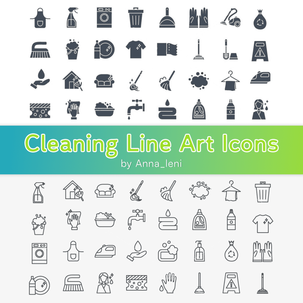 Cleaning Line Art Icons – MasterBundles