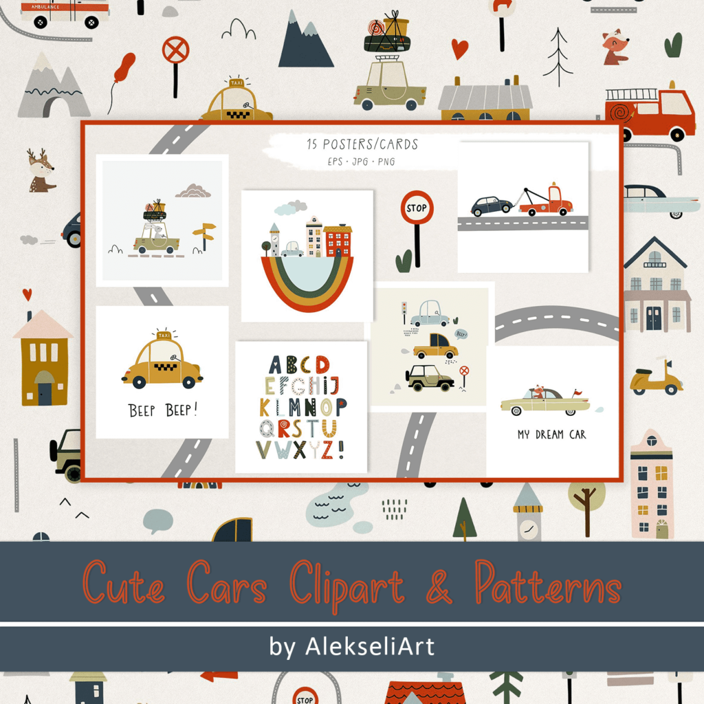 Cute Cars Clipart & Patterns – MasterBundles
