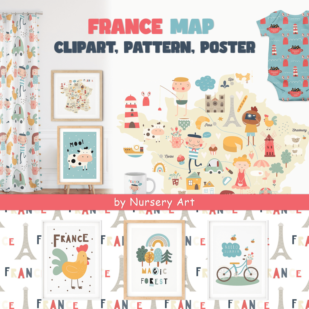 France Map, Clipart, Pattern, Poster – MasterBundles