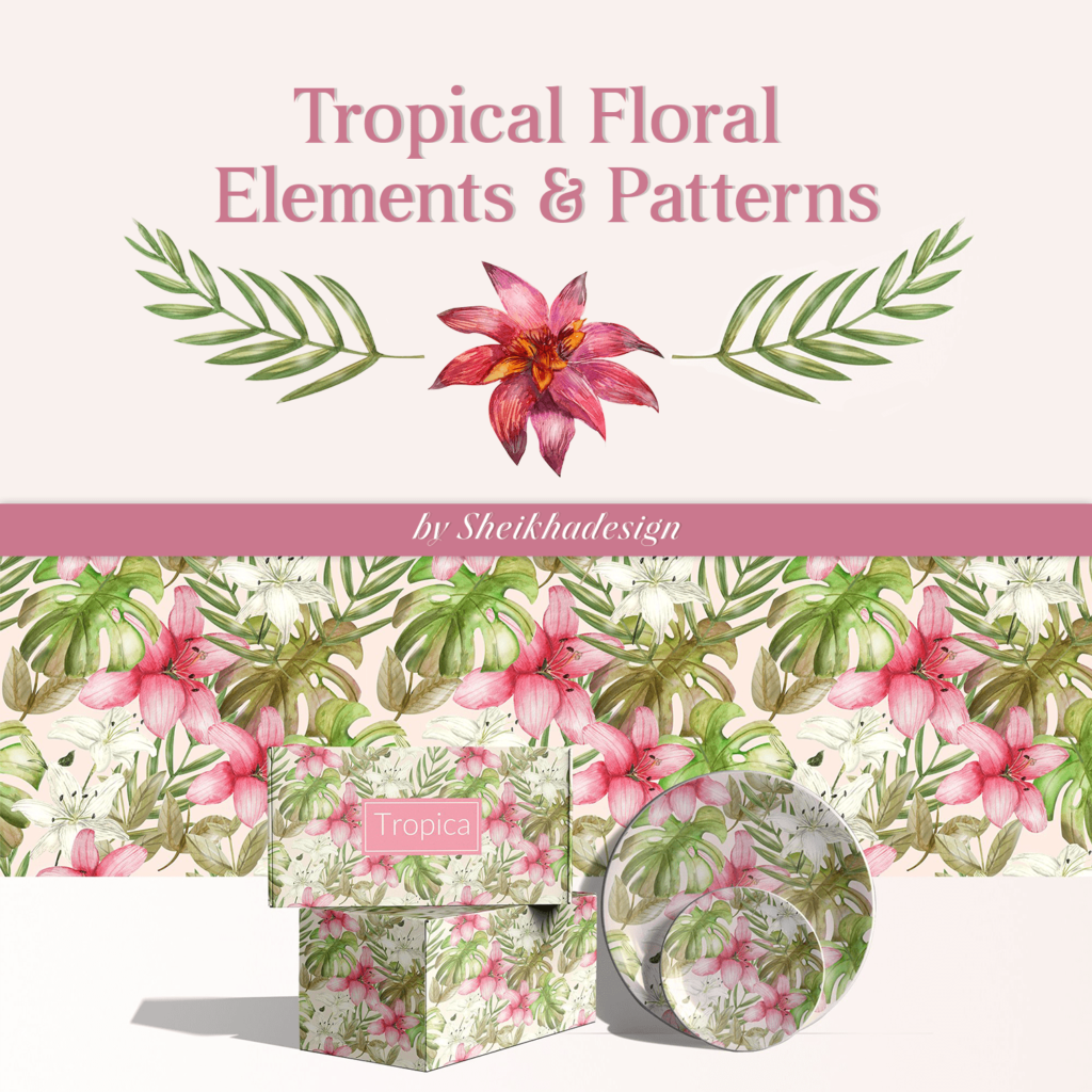Tropical Floral Elements & Patterns – MasterBundles