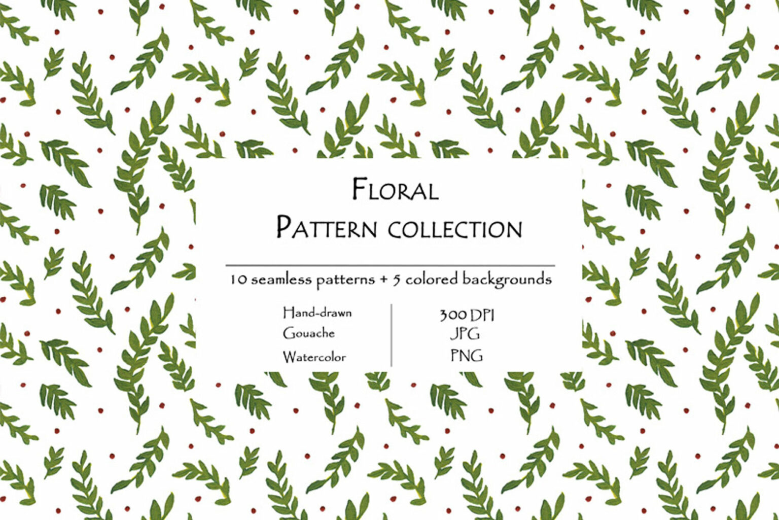 Floral Pattern Collection of 10 Seamless Patterns and 5 Colored ...
