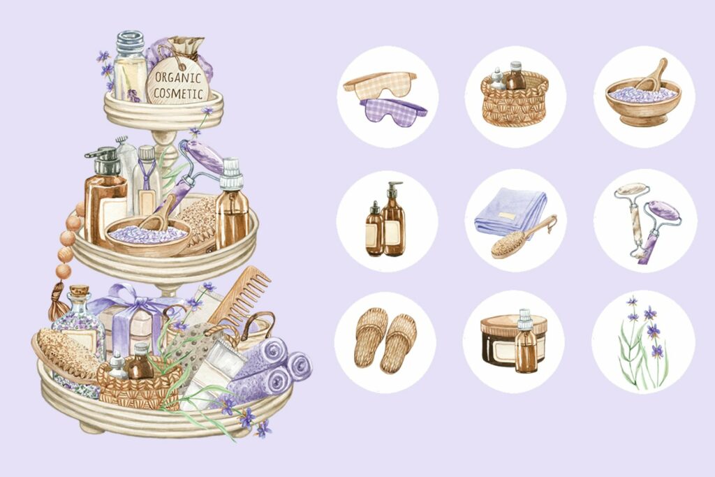 Watercolor Spa Clipart, Natural Cosmetic, Bathroom, Self-care – MasterBundles