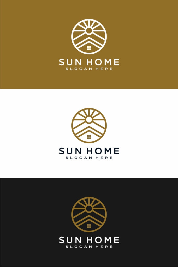 Minimalist line abstract home with sun light logo design - MasterBundles
