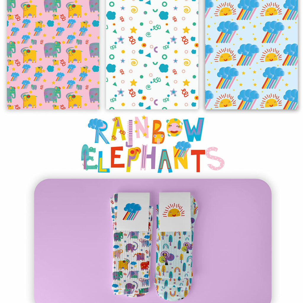 Rainbow elephants Set seamless pattern - MasterBundles