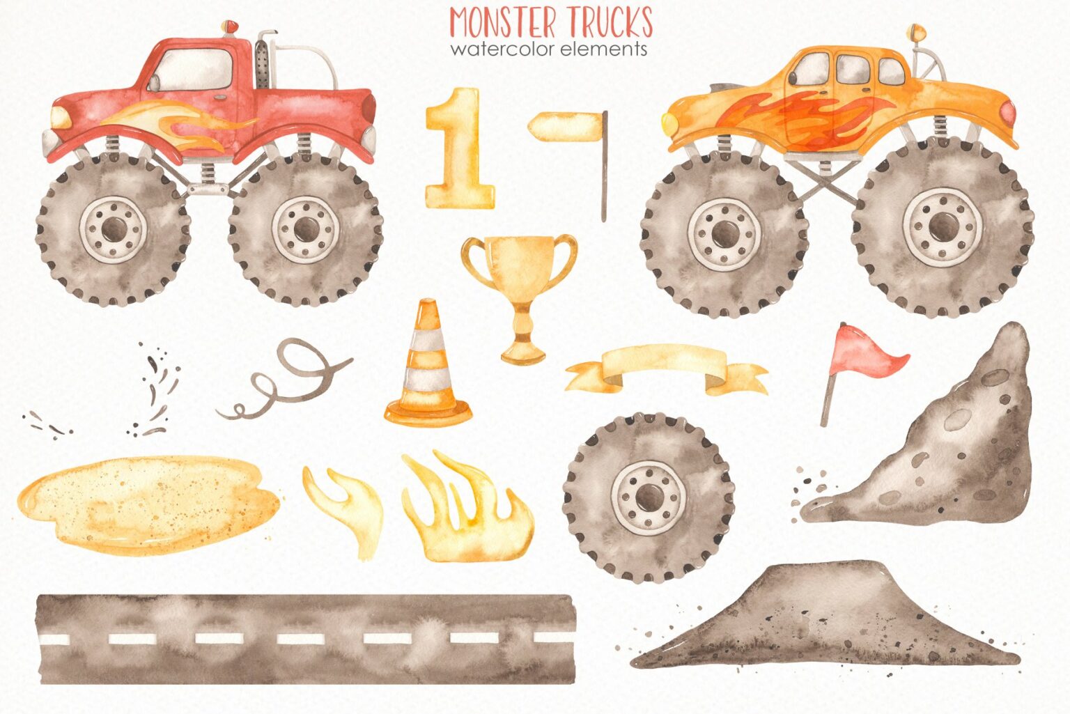 Monster Trucks Watercolor – MasterBundles