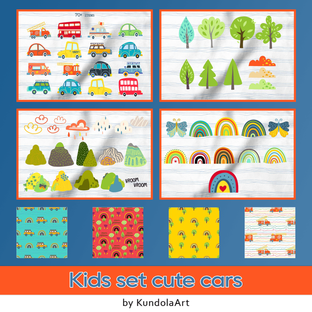 Kids Set Cute Cars. – MasterBundles