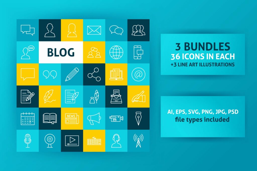 Blog Line Art Icons – MasterBundles