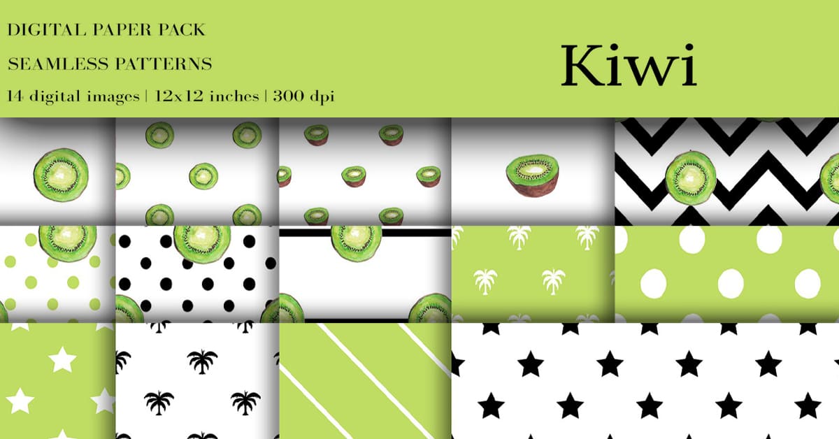 Fruit Digital Papers, Kiwi Patterns, Summer Digital Papers – MasterBundles