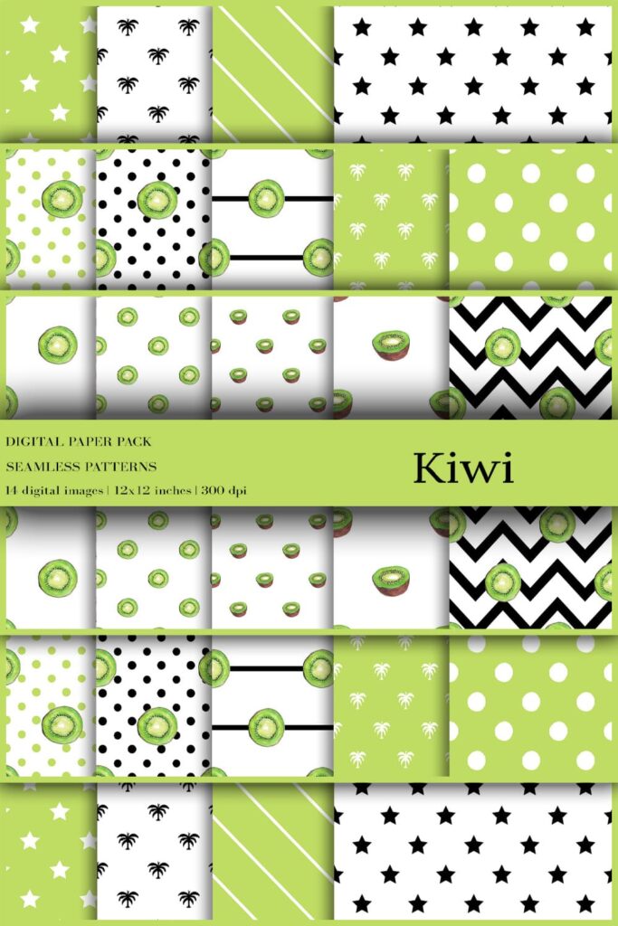 Fruit Digital Papers, Kiwi Patterns, Summer Digital Papers – MasterBundles
