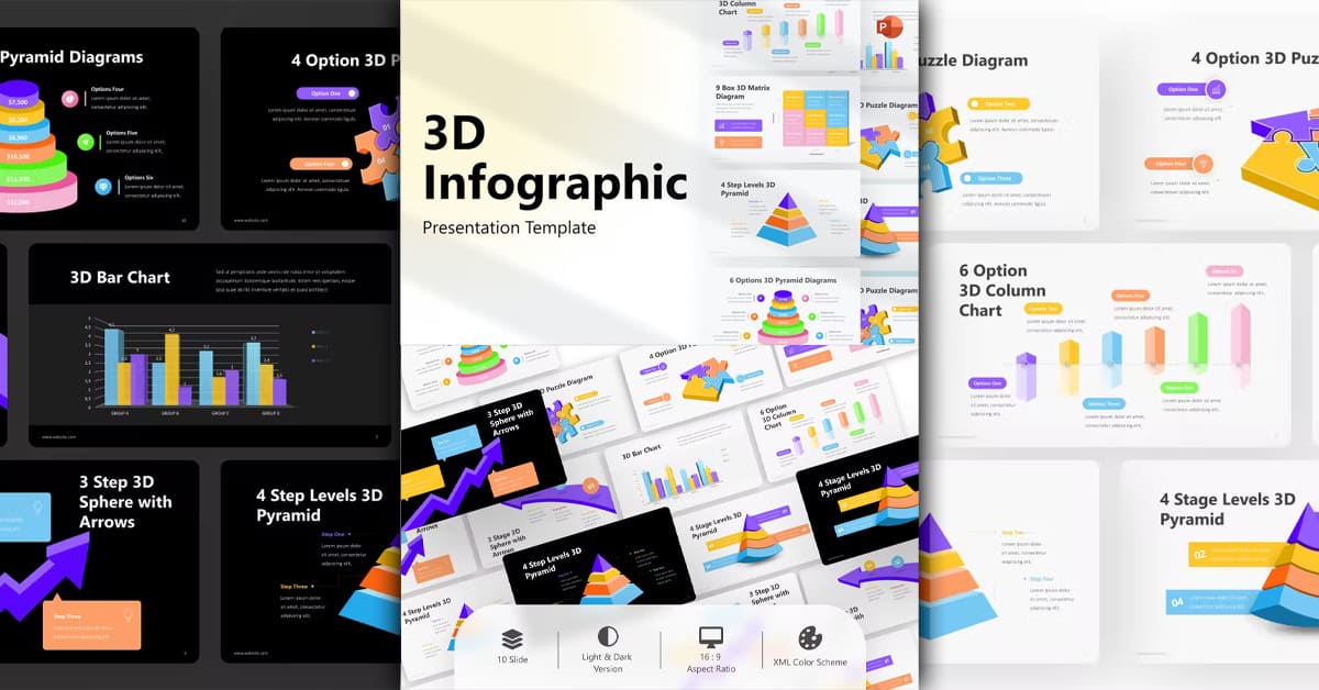 3D Infographic PowerPoint Template 16:9 – MasterBundles