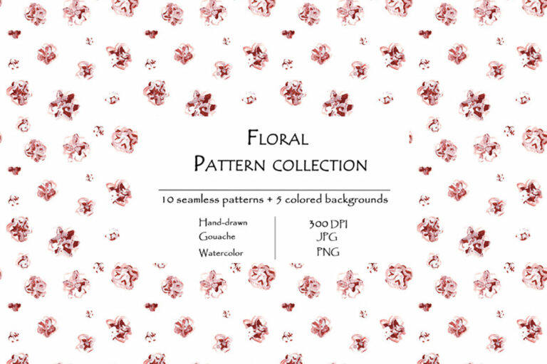 Floral Pattern Collection of 10 Seamless Patterns and 5 Colored ...