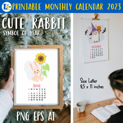 Printable kids Calendar 2023. Cute rabbit| Symbol New Year - MasterBundles