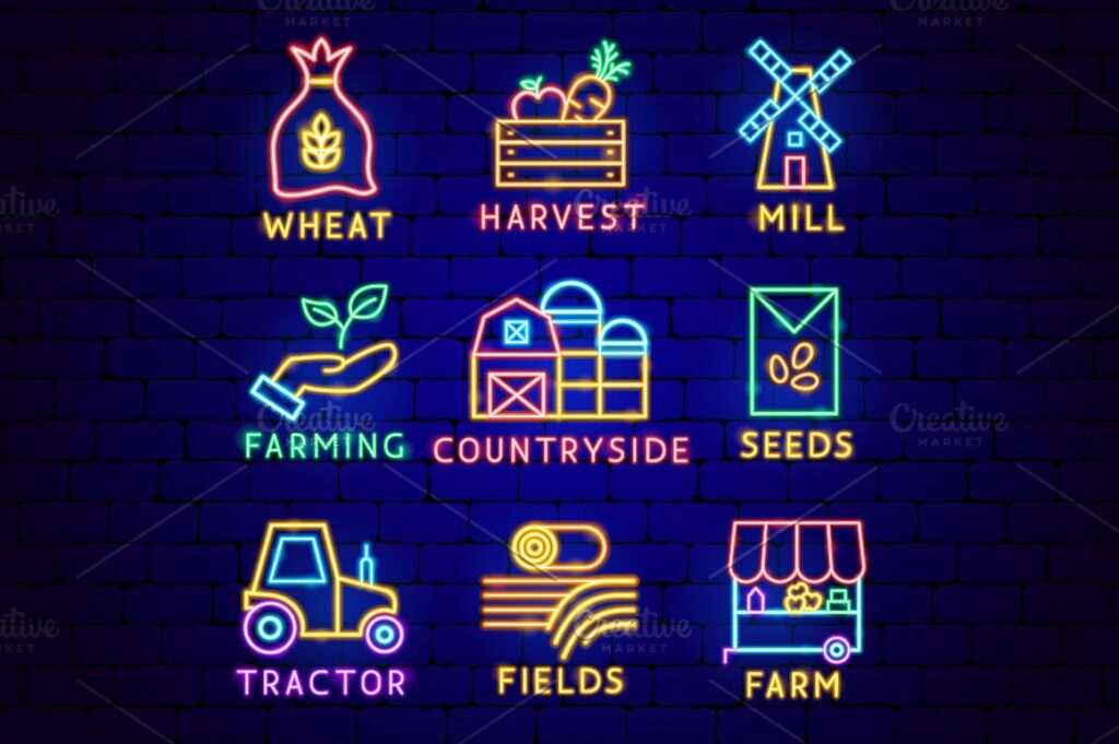 Countryside Farming Neon Icons – MasterBundles