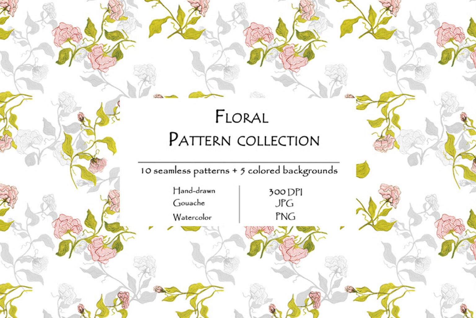 Floral Pattern Collection of 10 Seamless Patterns and 5 Colored ...