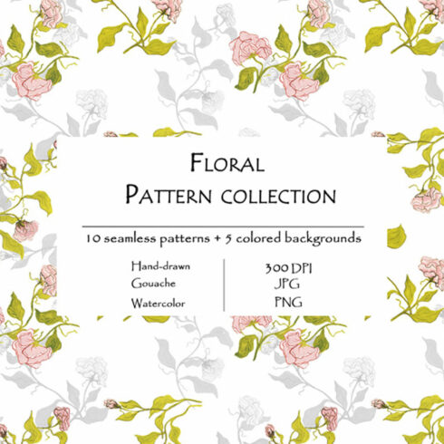 Floral Pattern Collection of 10 Seamless Patterns and 5 Colored Backgrounds | MasterBundles
