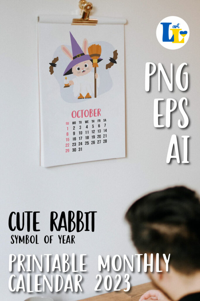 Printable kids Calendar 2023. Cute rabbit| Symbol New Year - MasterBundles