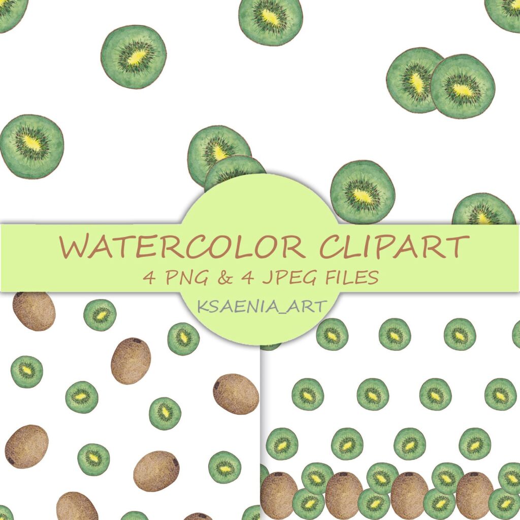 Kiwi Fruit Watercolor Clip Art Set PNG | Master Bundles