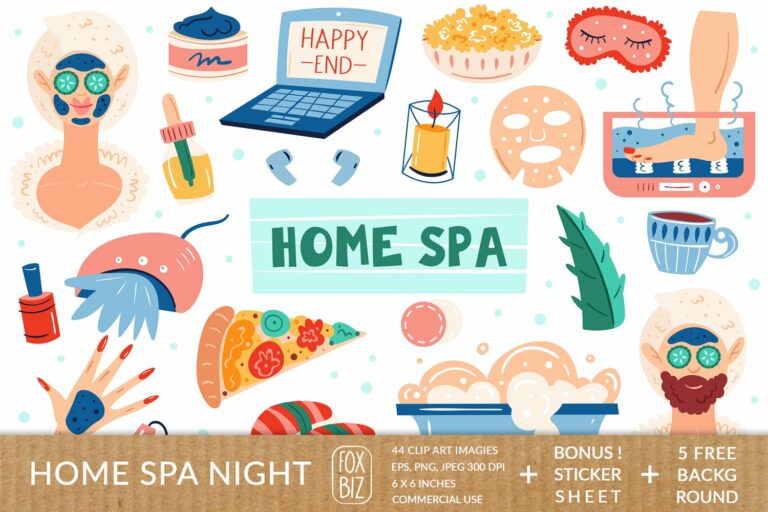 Home Spa Clipart. Digital Prints, Backgrounds. Stickers. – MasterBundles