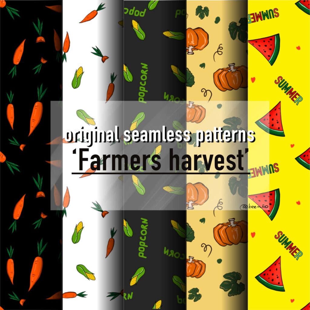 Original seamless patterns ‘Farmers harvest’ with vegetables icons ...