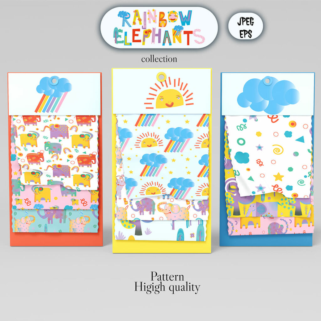 Rainbow elephants Set seamless pattern - MasterBundles