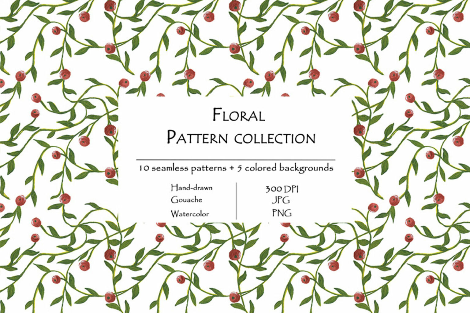 Floral Pattern Collection of 10 Seamless Patterns and 5 Colored ...