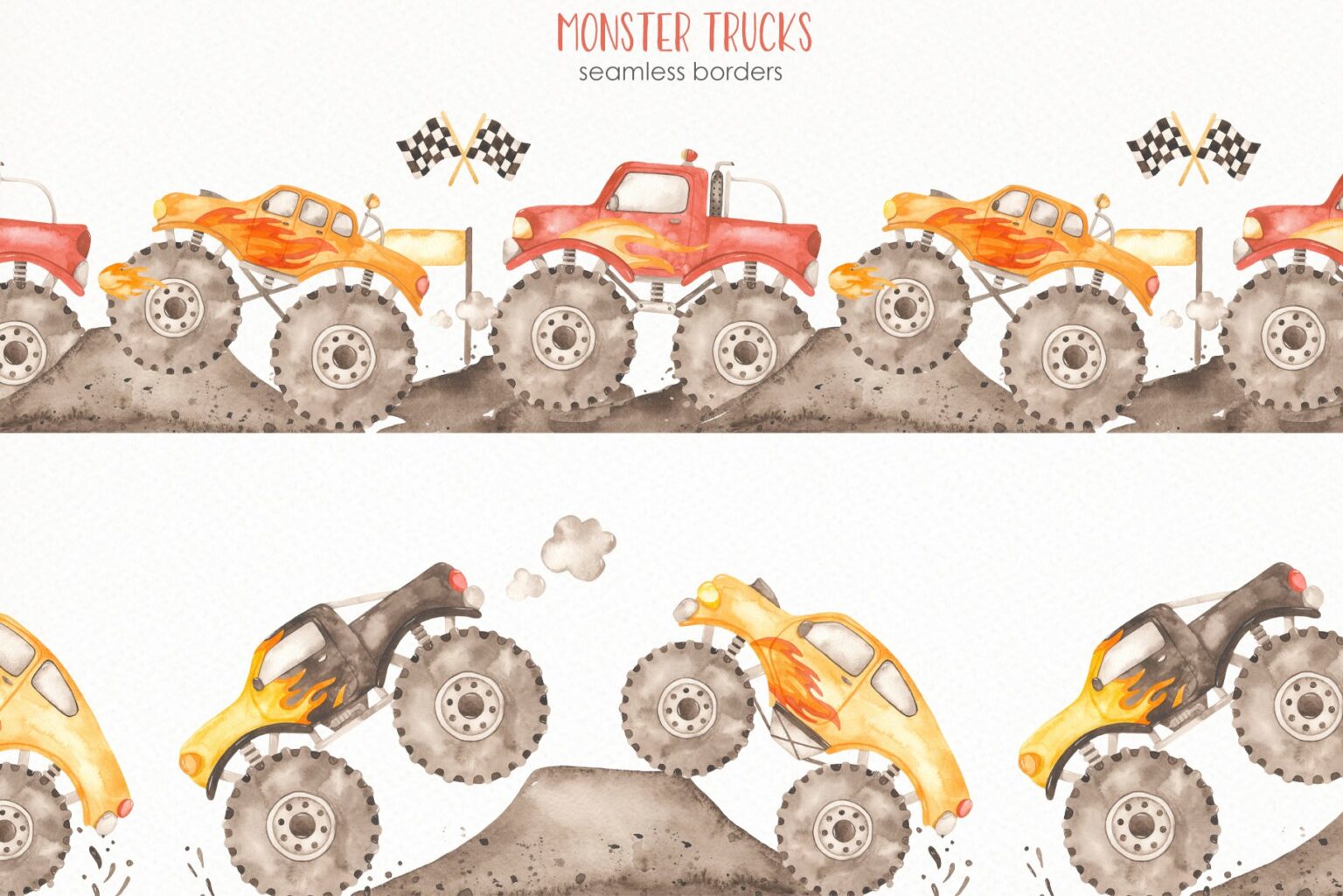 Monster Trucks Watercolor – MasterBundles