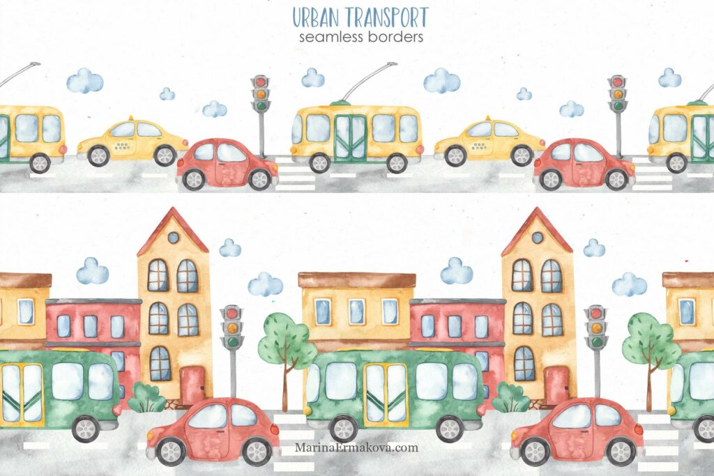 Urban Transport Watercolor – MasterBundles