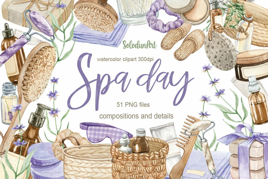 Watercolor Spa Clipart, Natural Cosmetic, Bathroom, Self-care – MasterBundles