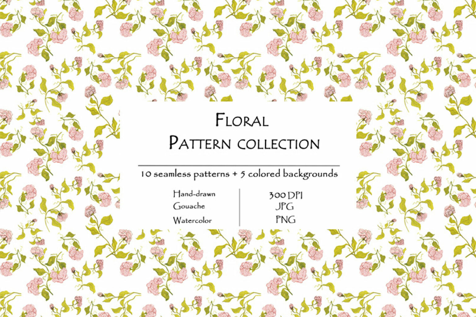 Floral Pattern Collection of 10 Seamless Patterns and 5 Colored ...