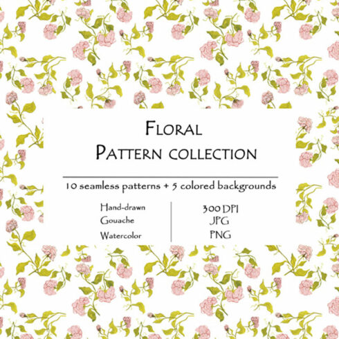 Floral Pattern Collection of 10 Seamless Patterns and 5 Colored Backgrounds | MasterBundles