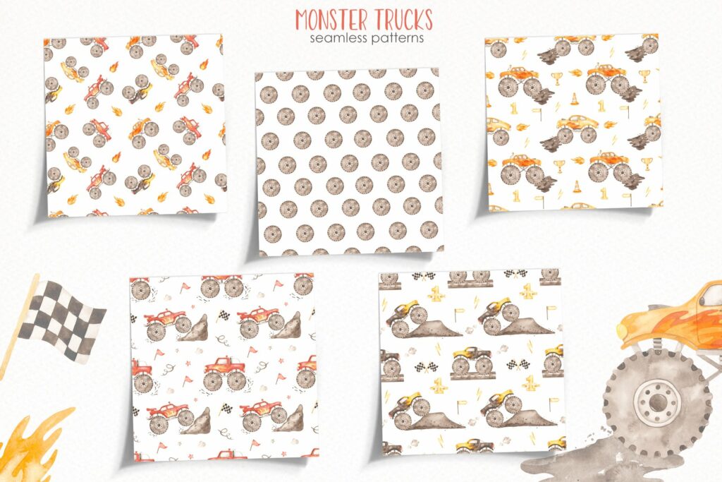 Monster Trucks Watercolor – MasterBundles
