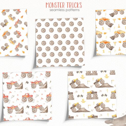 Monster Trucks Watercolor | Master Bundles