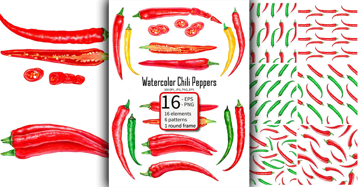 Watercolor Chilli Peppers Collection – MasterBundles