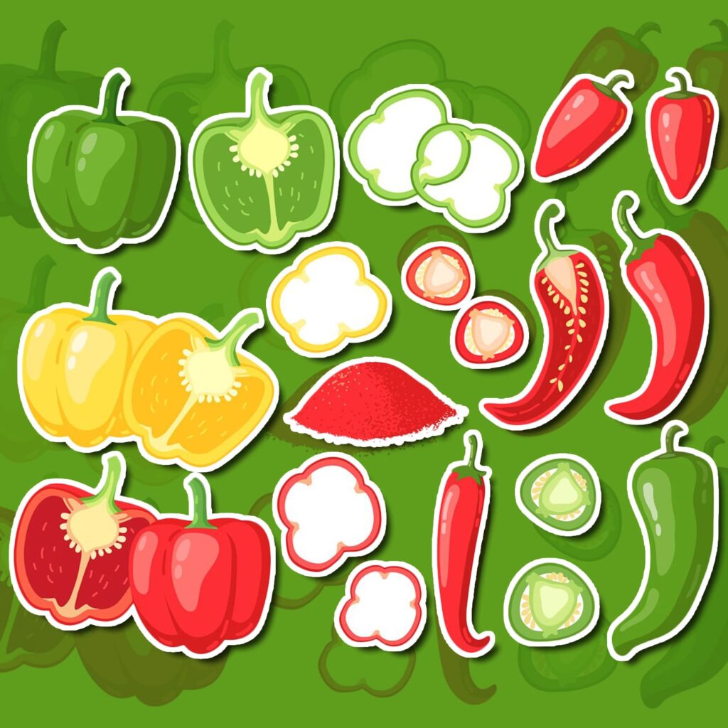 Cartoon Peppers. Sweet Red, Yellow and Hot Peppers, Bell – MasterBundles