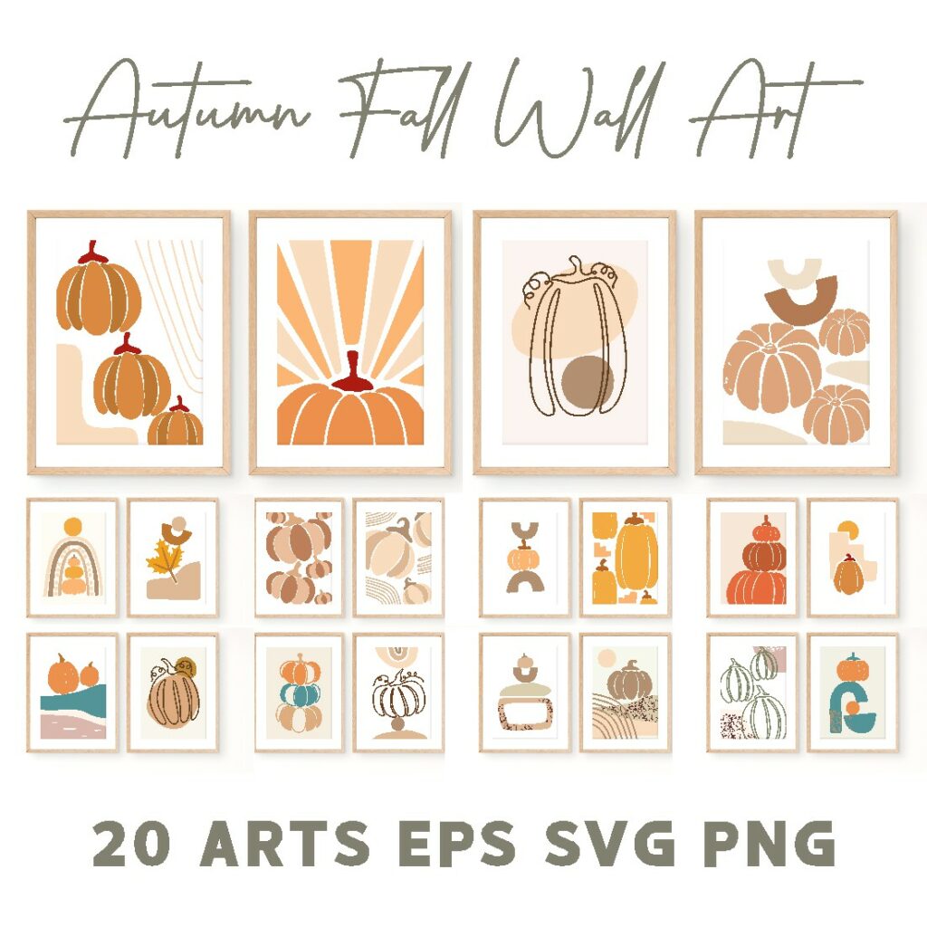 Fall Boho Wall Art, Pumpkin Abstract Art for Wall Decor - MasterBundles