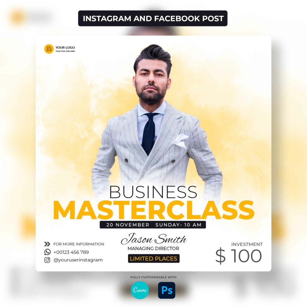 Masterclass Social Media Flyer, Template Full Customizable With Canva ...