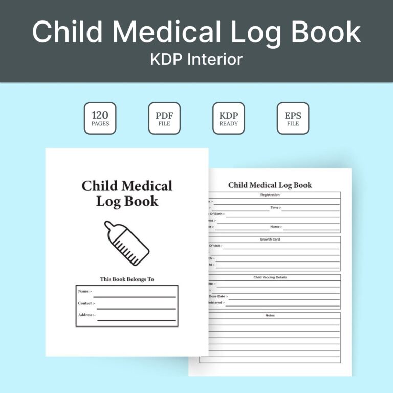 Child Medical Log Book KDP Interior – MasterBundles