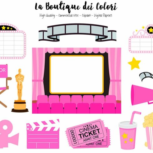 Pink Cinema Clipart | Master Bundles