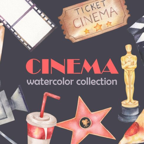 Watercolor Cinema Movie Pizza Retro | Master Bundles