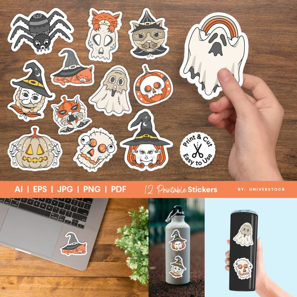 Halloween Printable Stickers for Cricut, Spooky Halloween Printable ...