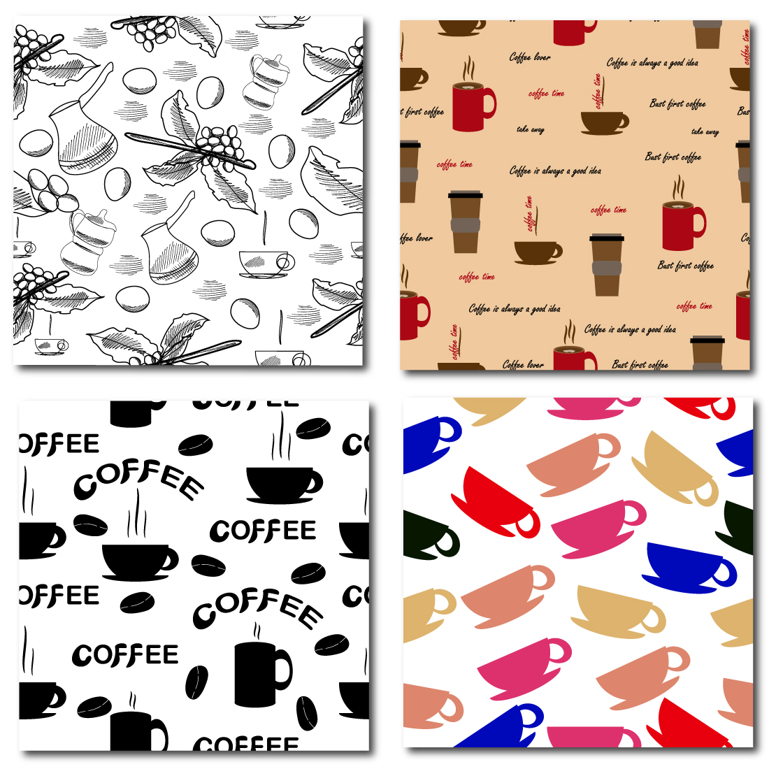 4 coffee seamless patterns - MasterBundles