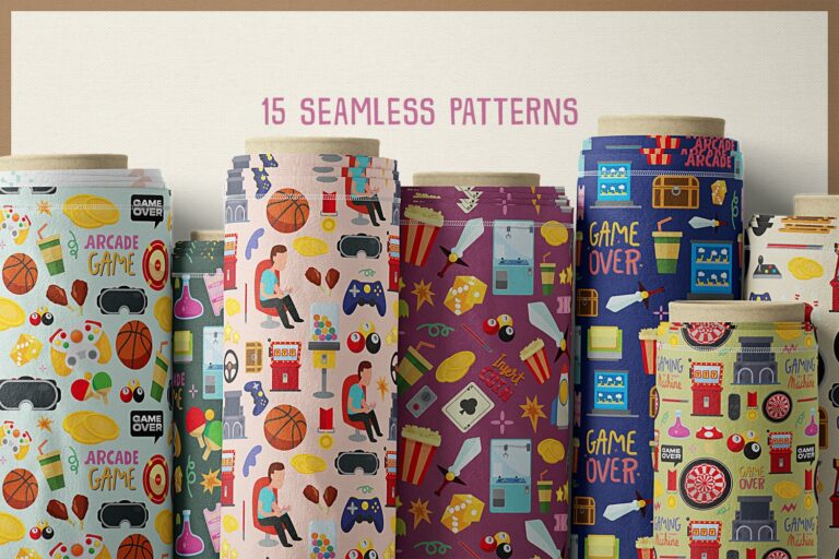 Game Arcade Vector Clipart and Seamless Pattern – MasterBundles