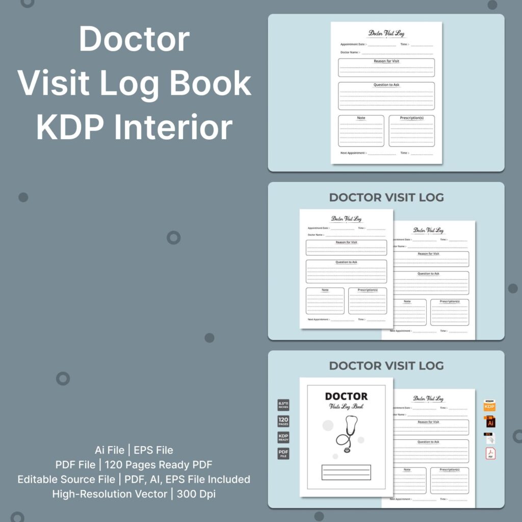 Doctor Visit Log Book KDP Interior – MasterBundles