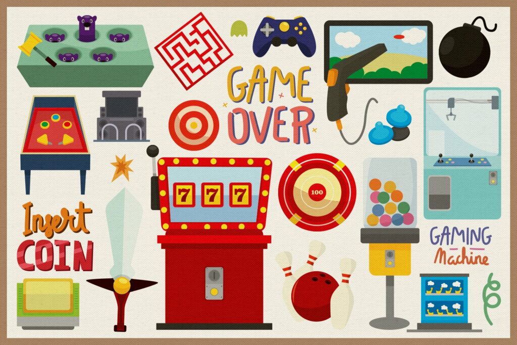 Game Arcade Vector Clipart and Seamless Pattern – MasterBundles