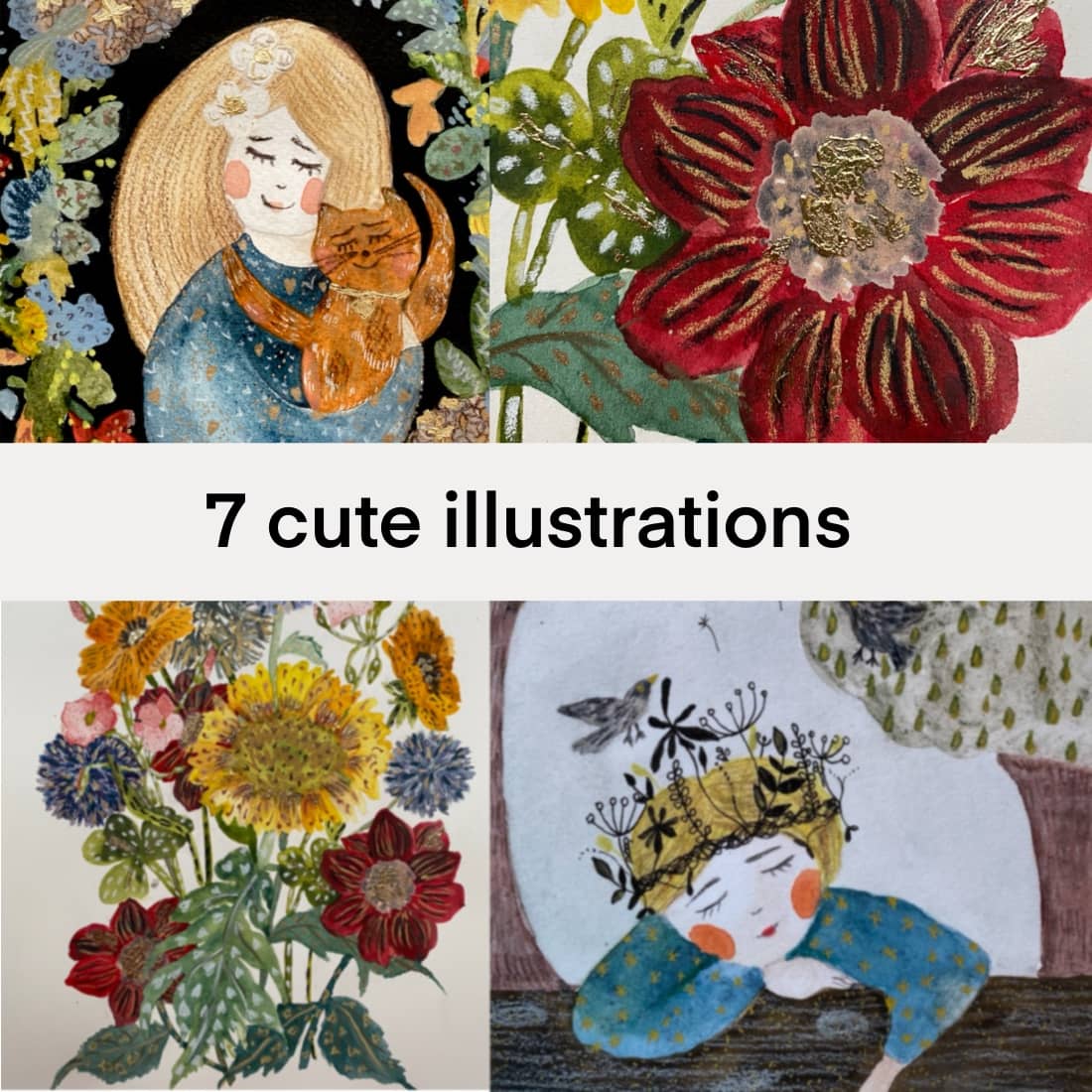 7 cute hand drawn illustration - MasterBundles