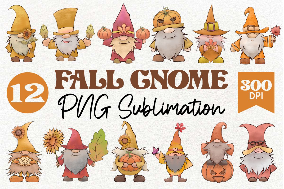 Fall Gnome PNG Sublimation, Fall Gnome Clipart Bundle PNG - MasterBundles