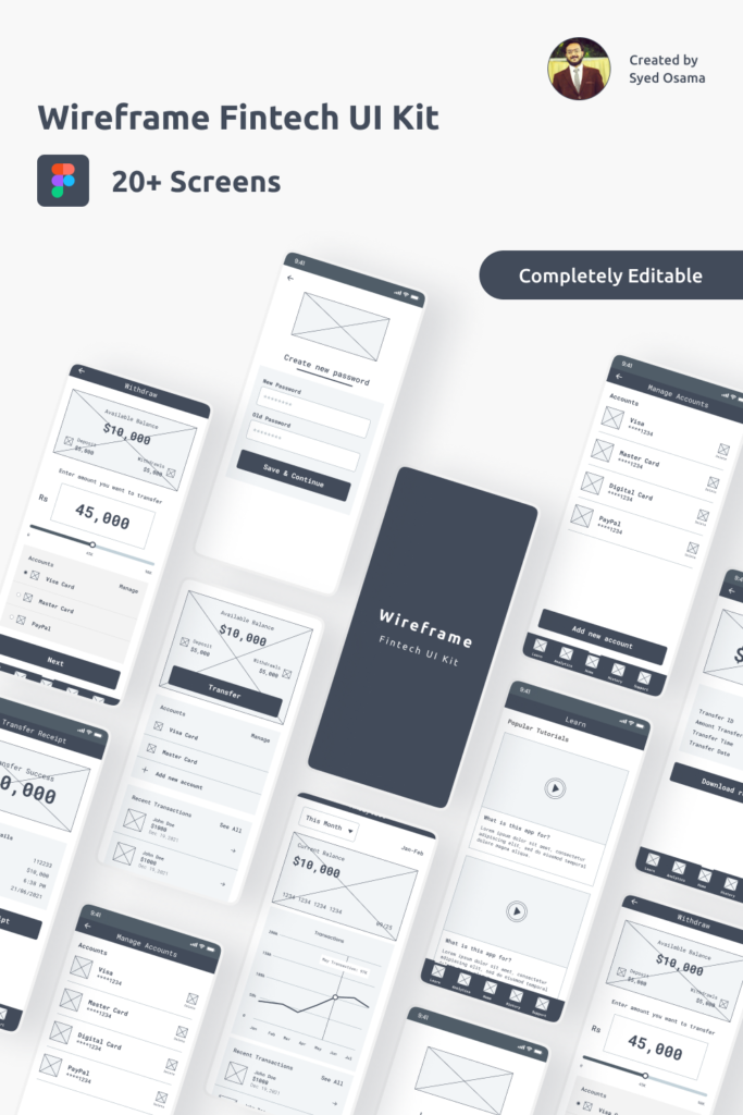 Fintech Wireframe UI Kit | Wireframe - MasterBundles